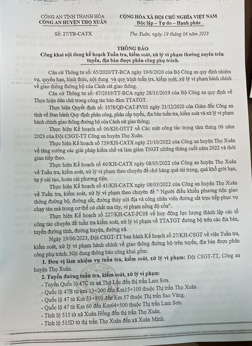 Công khai KH TTKS từ 19/06-25/06/2023